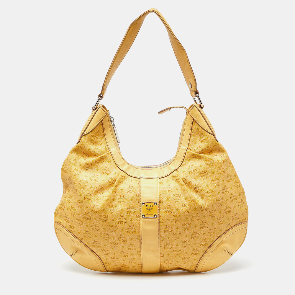 Mcm Yellow Visetos Coated Canvas And Leather Hobo - Gem